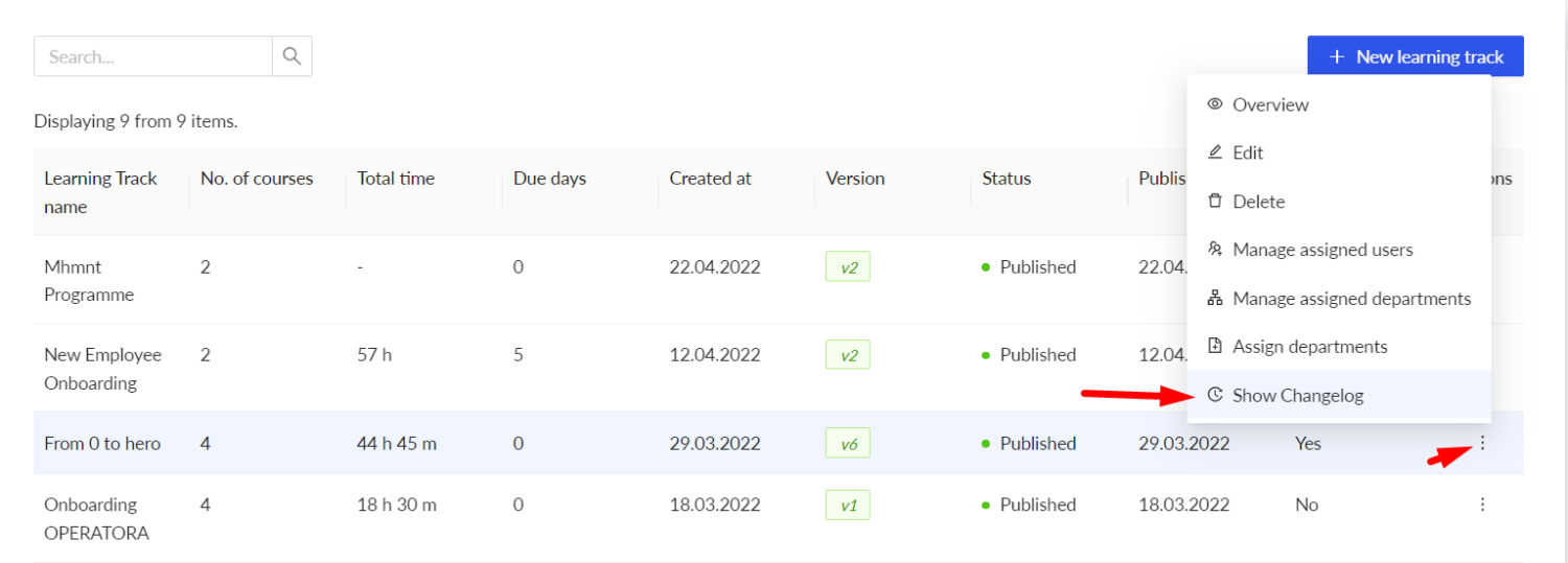 Learning Track Changelog | Samelane