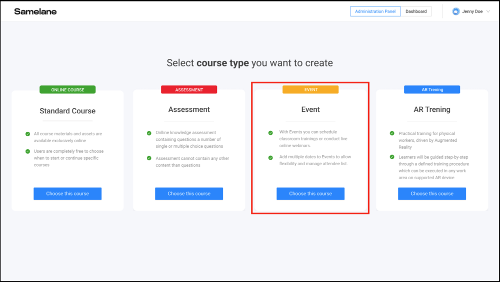 How to create an Event Course | Samelane