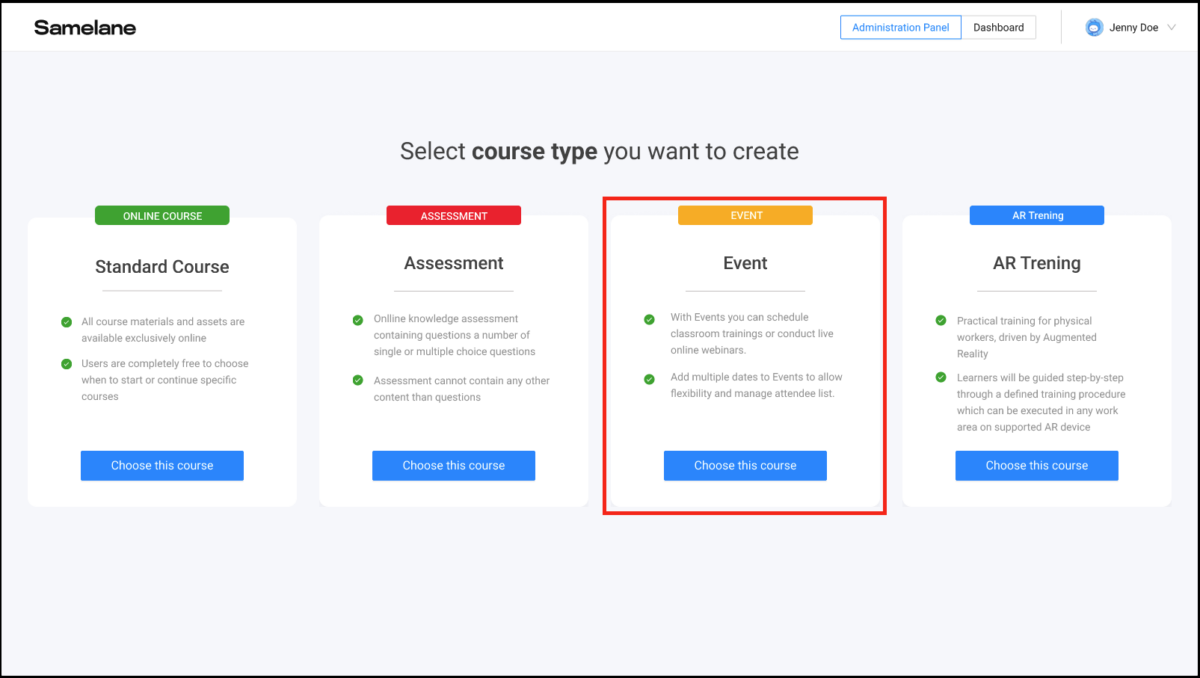 How to create an Event Course | Samelane